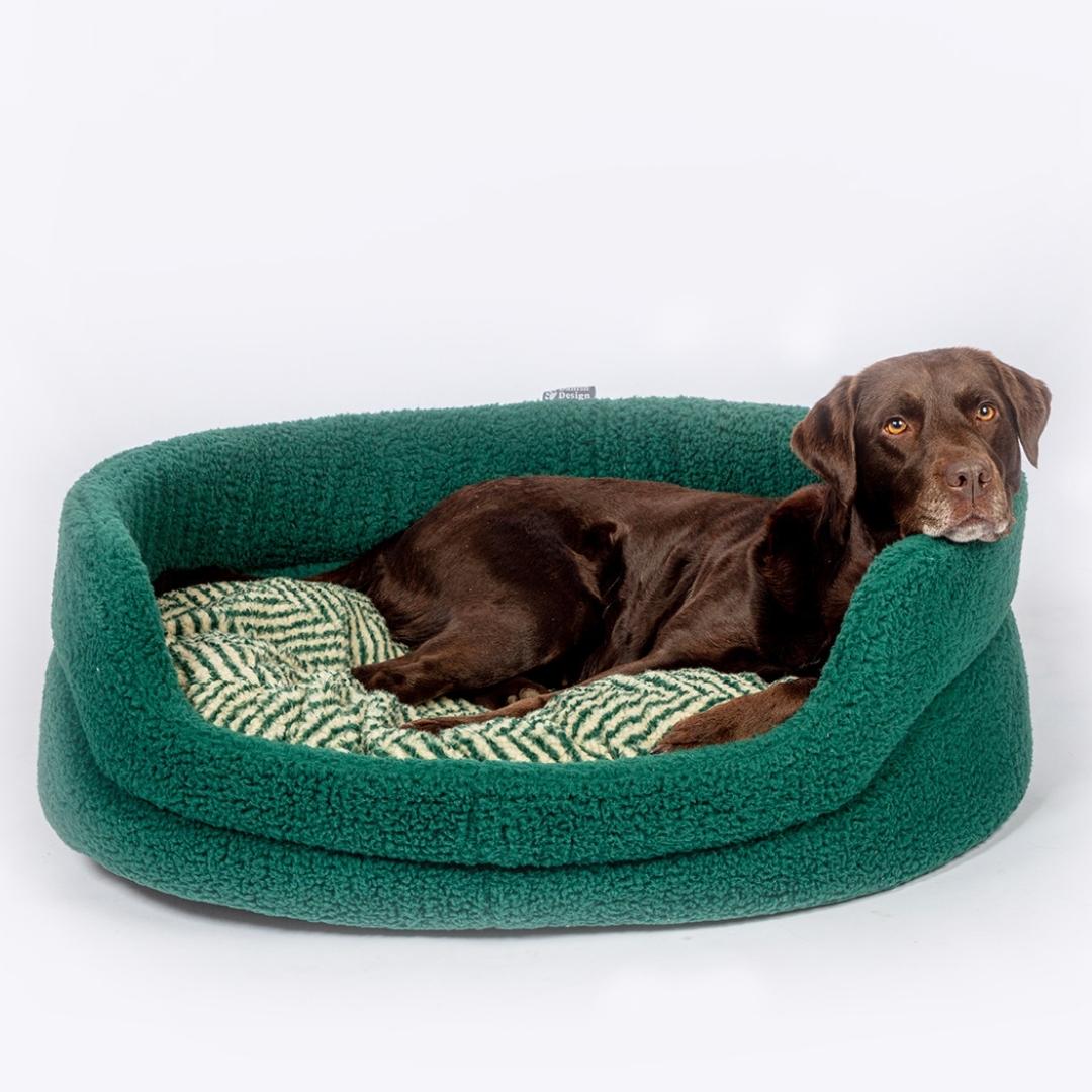 Danish Design Green Herringbone Sherpa Fleece Slumber Dog Bed – Chelsea ...